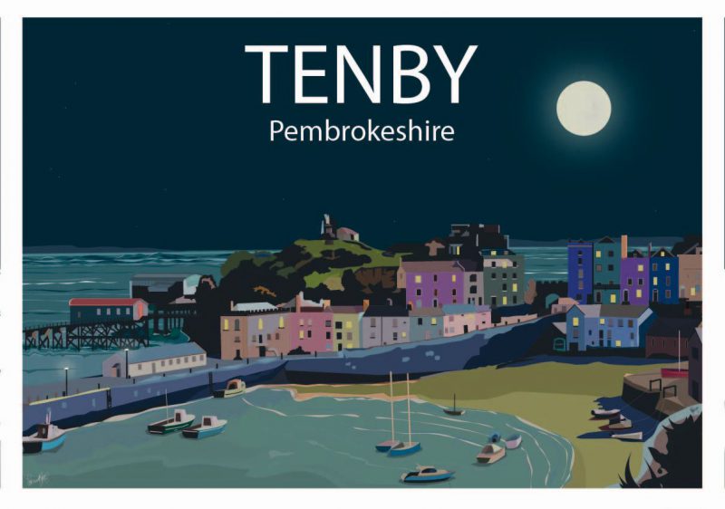 Tenby by Night - Ed Lewis Art and Design - Buy Now